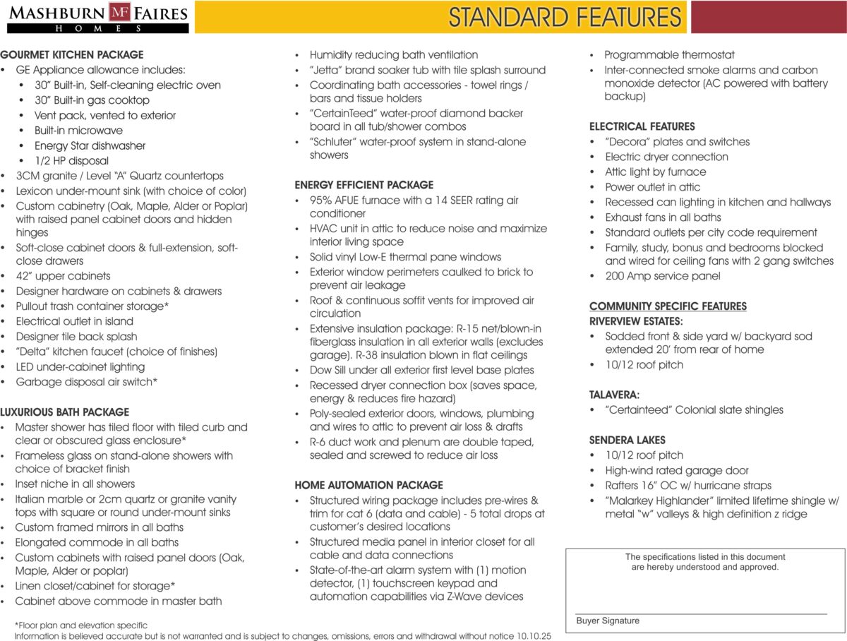 Standard Features | Home Builders in OKC | Mashburn Faires